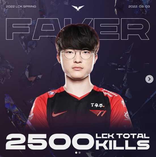 '리빙 레전드' 페이커, LCK 최초 2500킬 돌파…'대기록은 계속된다' [LCK]