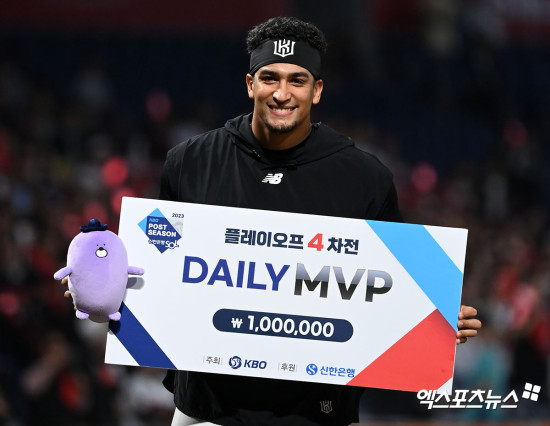 '완벽투' 쿠에바스 'PO4 데일리 MVP'[포토]