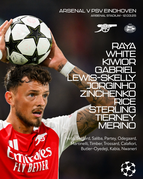 "우승에 한 조각 부족" 폭언→9골 대폭격 '응수'…아스널, PSV에 1~2차전 9-3 대승→레알과 8강 격돌 [UCL 리뷰]