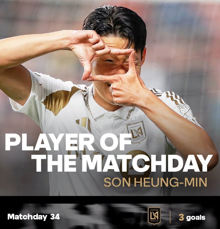 '골골골' 손흥민, MLS 34라운드 MVP 선정…"LAFC서 첫 해트트릭, 6G 동안 5골 1도움" [오피셜]